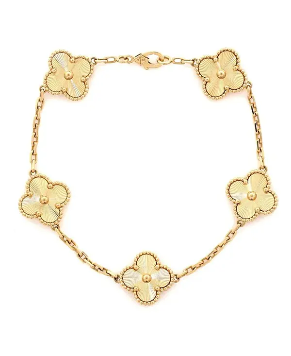 VAN CLEEF & ARPELS Vintage Alhambra 5 Motifs Bracelet Guilloche 18k - Gold