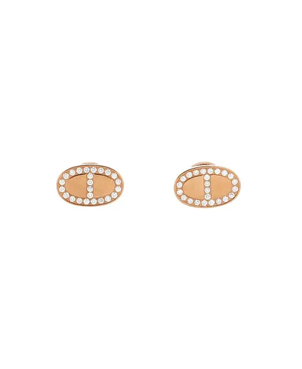 Hermès Chaine D'ancre Contour Stud Earrings 18k Rose Gold And Diamonds - Pink