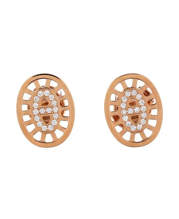 Hermès Small Chaine D'ancre Divine Stud Earrings 18k Rose Gold With Diamonds - Pink