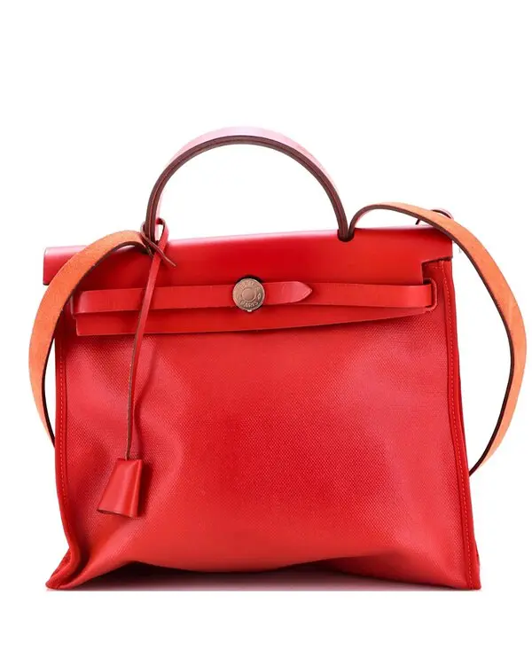 Hermès 31 Herbag Zip Berline Vache Canvas And Leather - Red