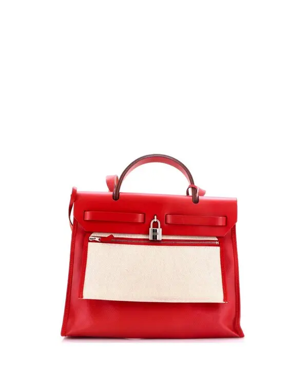 Hermès 31 Herbag Zip Berline Vache Canvas And Leather - Red