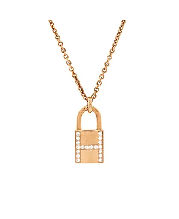 Hermès Amulettes Cadenas Pendant Necklace 18k Rose Gold With Diamonds, 15.75 - Pink