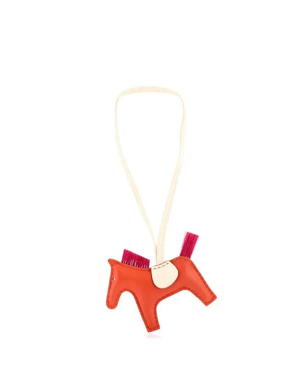 Hermès Pm Grigri Rodeo Bag Charm Leather With Horse Hair - Orange