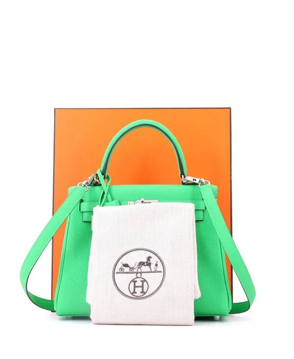 Hermès Kelly 25 Handbag Green Togo With Palladium Hardware - Vert Comics