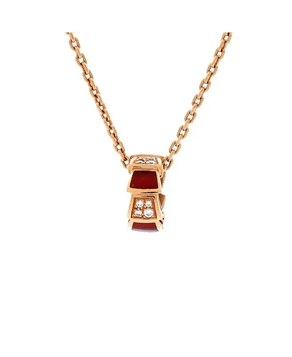 BVLGARI Serpenti Viper Pendant Necklace 18k Rose Gold With Carnelian And Diamonds, 17.25 - Pink
