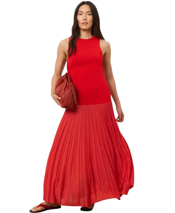 Mint Velvet Sleeveless Crewneck Pleated Maxi Dress