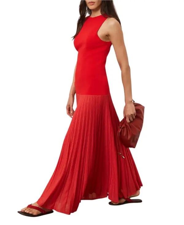 Mint Velvet Sleeveless Crewneck Pleated Maxi Dress