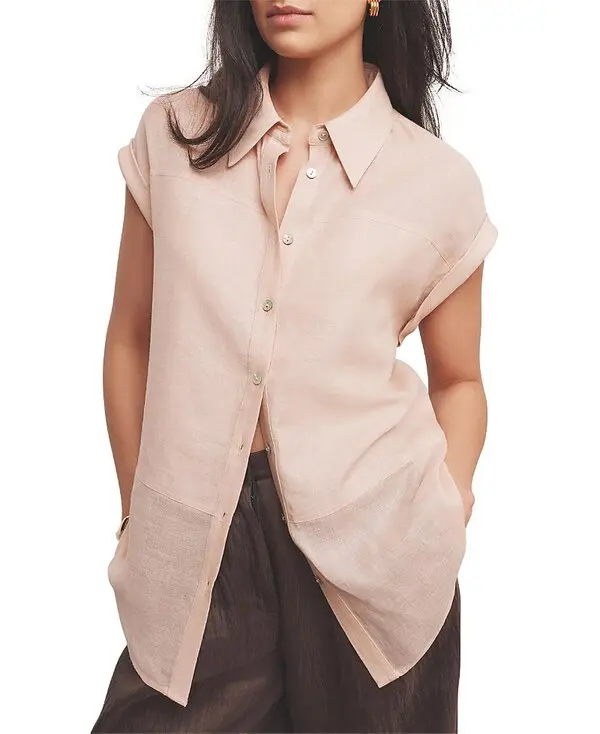 Mint Velvet Linen Blend Paneled Short Sleeve Shirt