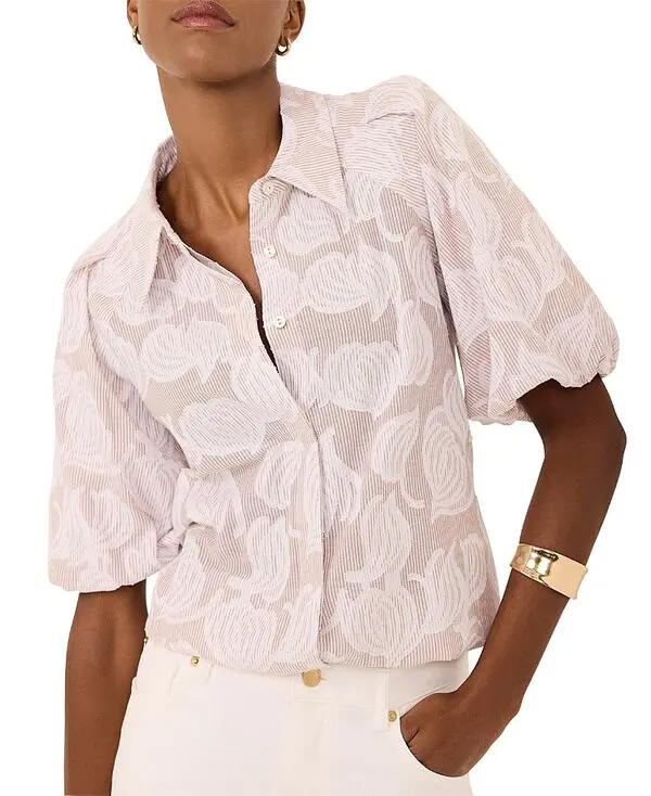 Mint Velvet Cotton Jacquard Puff Sleeve Shirt