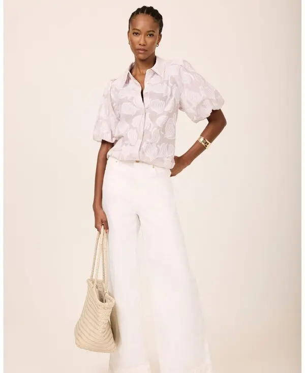 Mint Velvet Cotton Jacquard Puff Sleeve Shirt