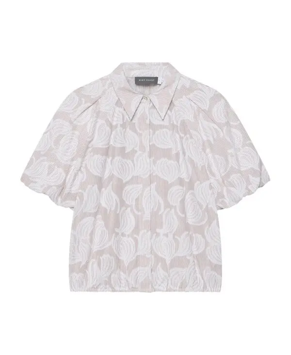 Mint Velvet Cotton Jacquard Puff Sleeve Shirt