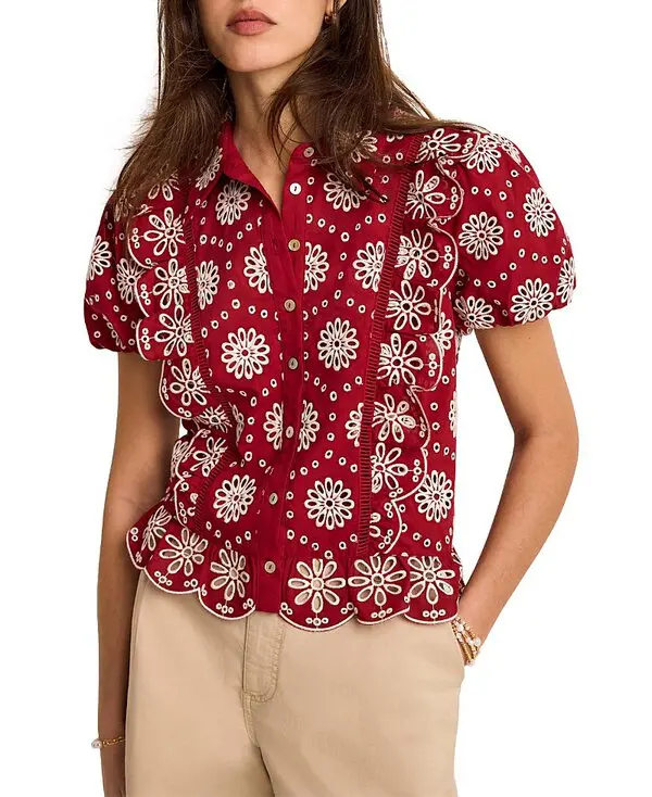 Mint Velvet Eyelet Embroidered Puff Sleeve Blouse