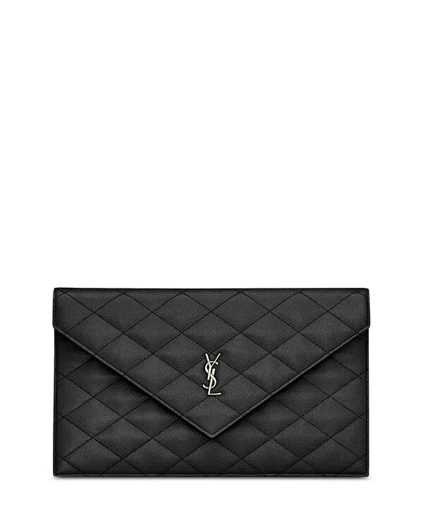 Saint Laurent Quilted Monogram Pouch - Black