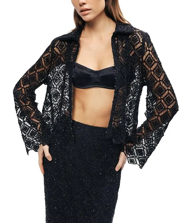 NOCTURNE Lace Sheer Jacket - Black