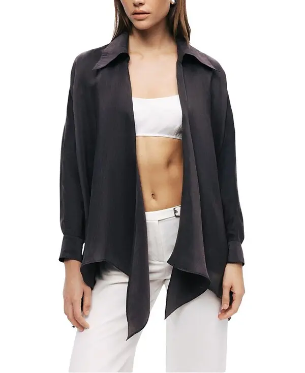 NOCTURNE Front-tie Longline Shirt - Anthracite