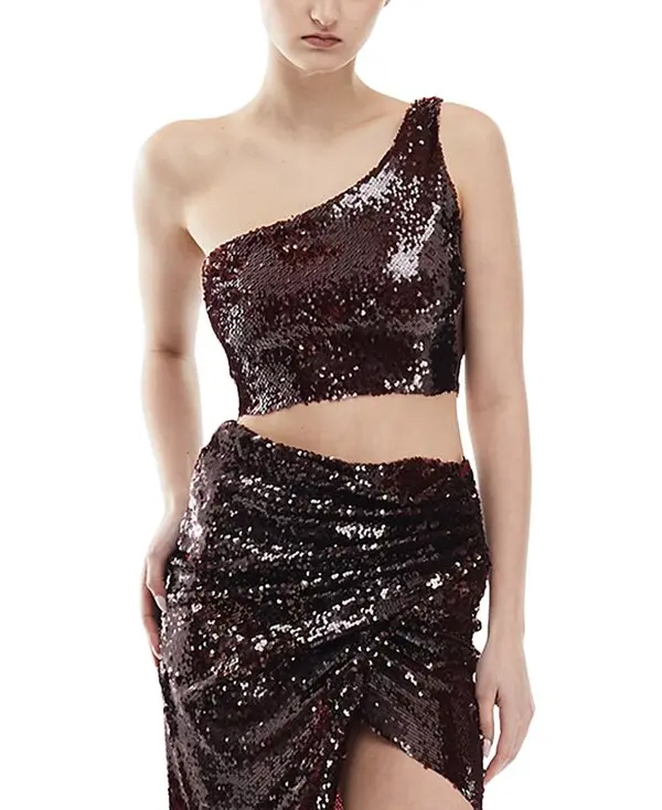 MOTHER OF ALL Lauren Sequins Crop Top - Burgundy
