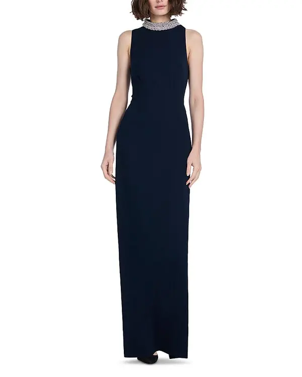 EMILY SHALANT Braided Crystal Mock Neck Gown