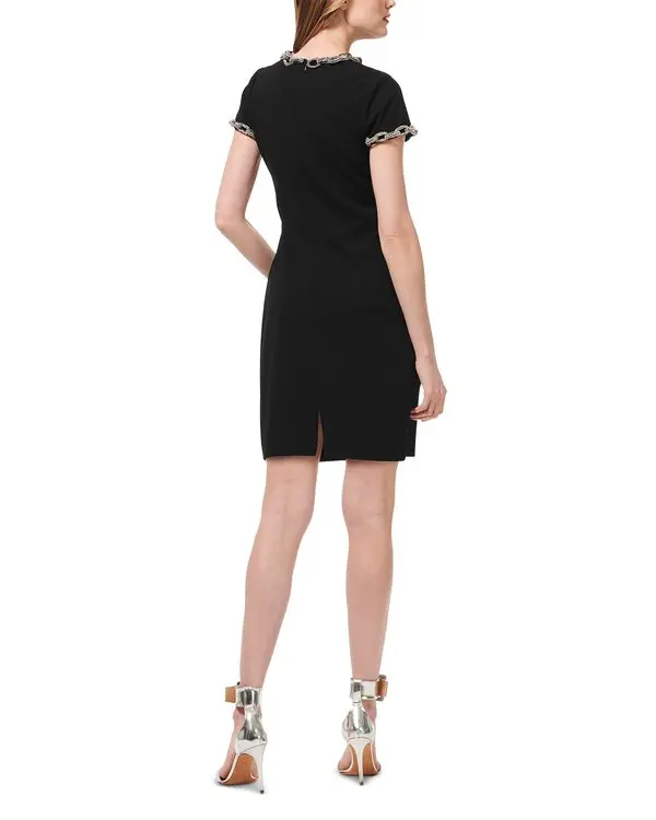 EMILY SHALANT Crystal Chain Embellished Stretch Crepe Mini Dress