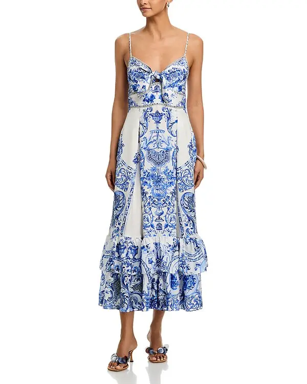 Camilla Printed Silk Ruffled Hem Maxi Dress