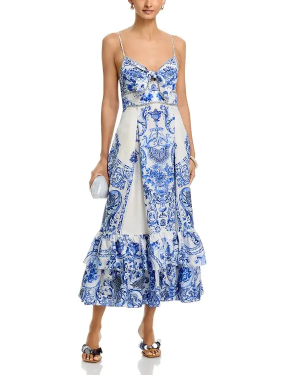 Camilla Printed Silk Ruffled Hem Maxi Dress