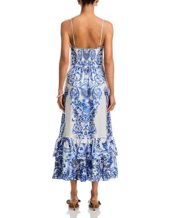 Camilla Printed Silk Ruffled Hem Maxi Dress