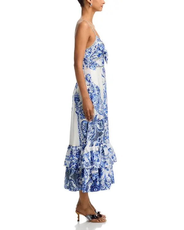 Camilla Printed Silk Ruffled Hem Maxi Dress