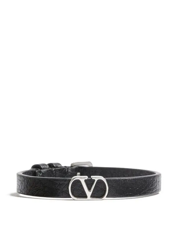 Valentino Garavani Vlogo Signature Grainy Leather Bracelet - Black