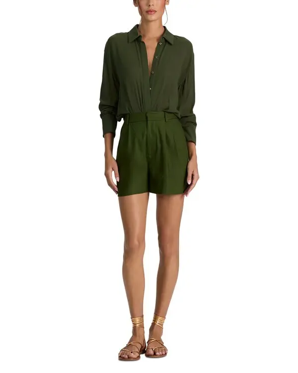 Alice + Olivia Conry Linen Blend Shorts - Dark Fern