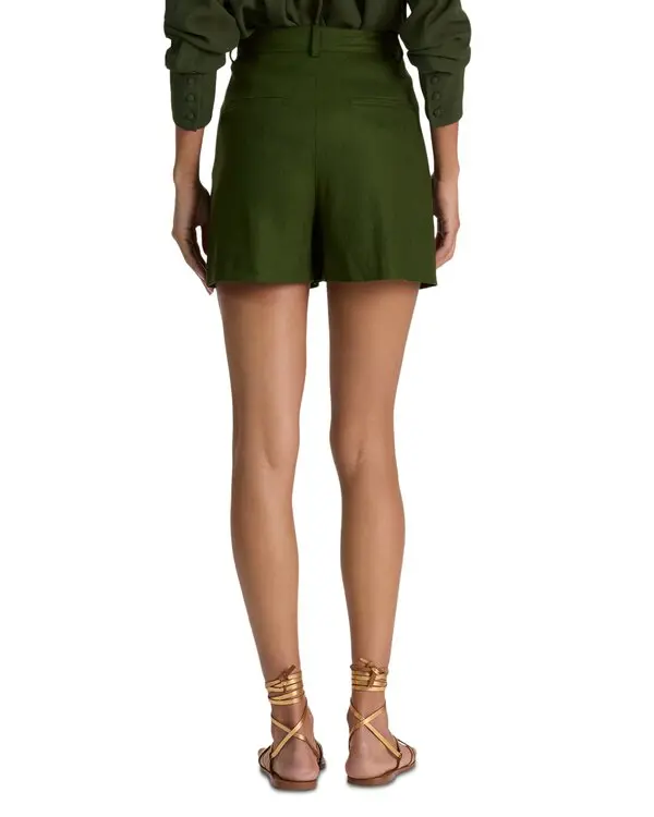 Alice + Olivia Conry Linen Blend Shorts - Dark Fern