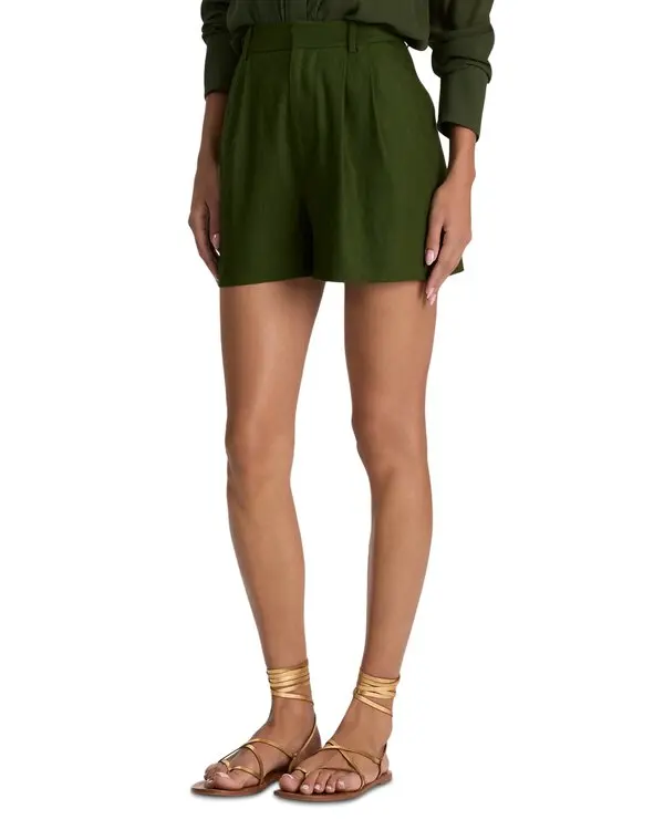 Alice + Olivia Conry Linen Blend Shorts - Dark Fern