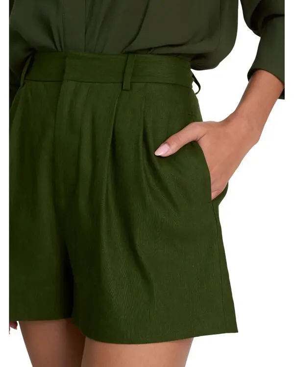 Alice + Olivia Conry Linen Blend Shorts - Dark Fern