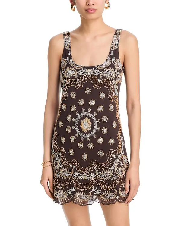 Aqua Bendita Embellished Mini Dress - Brown