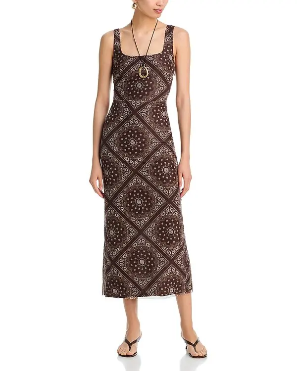 Aqua Bendita Mesh Cutwork Midi Dress - Brown