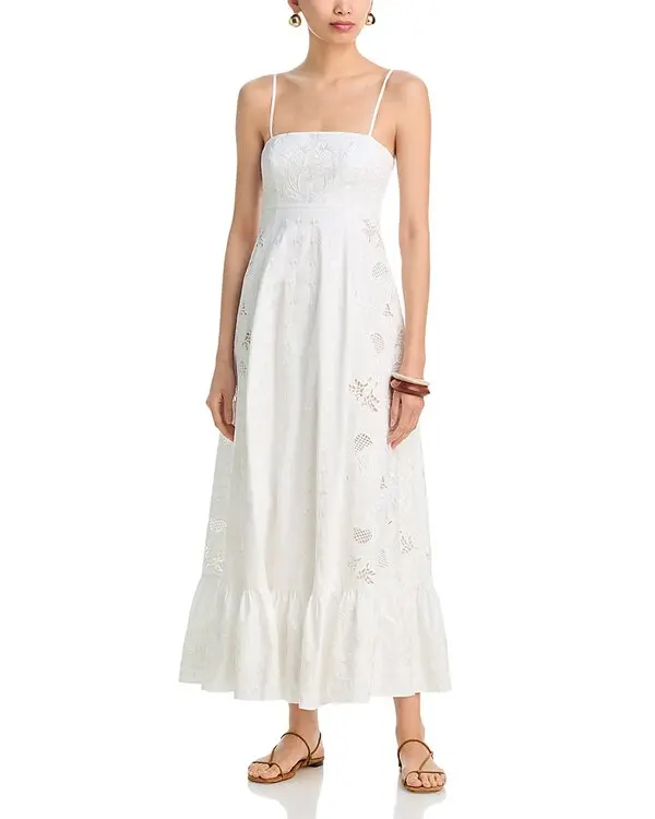 Aqua Agua Bendita Embroidered Poplin Maxi Dress