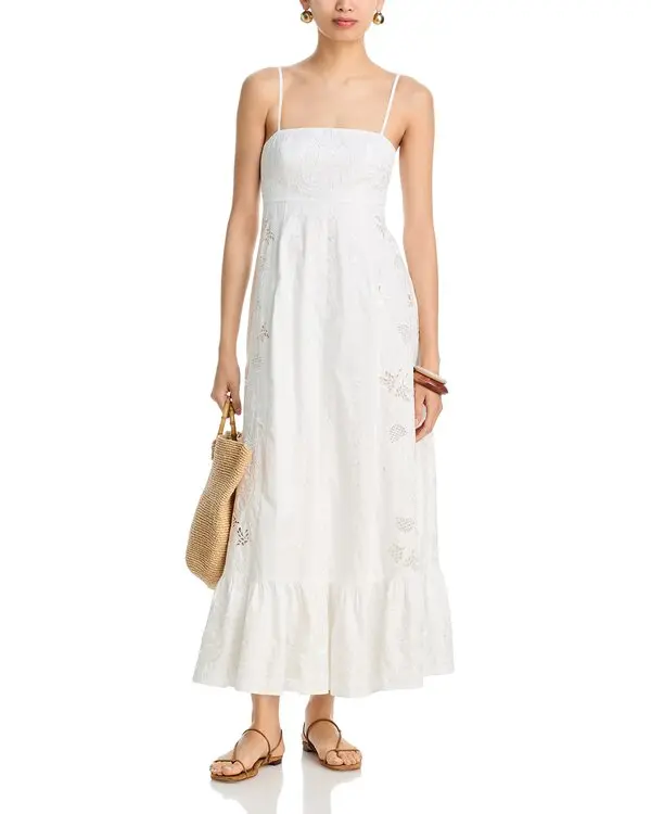 Aqua Agua Bendita Embroidered Poplin Maxi Dress