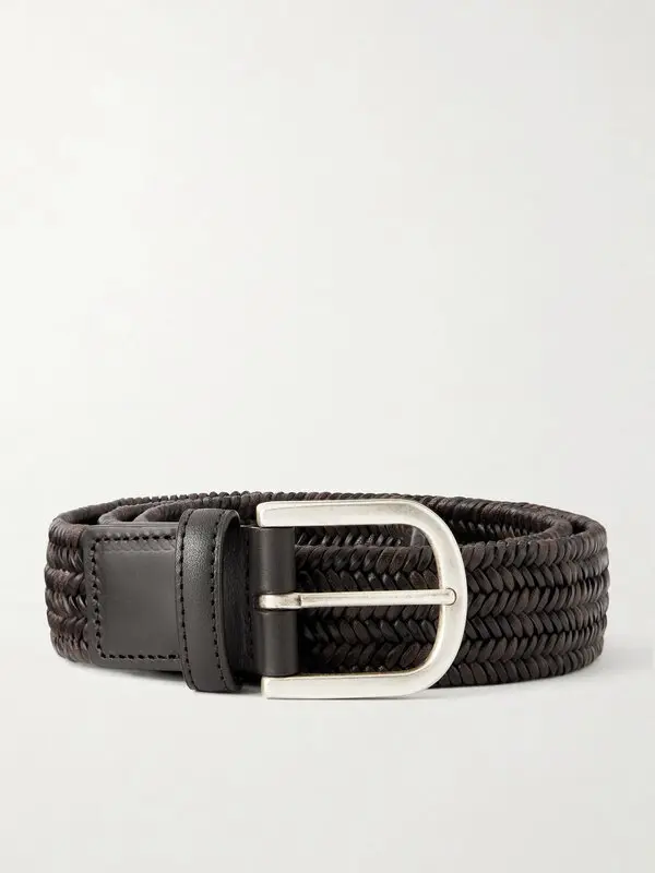 Canali 3.5cm Woven Leather Belt - Brown