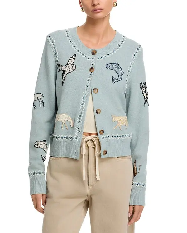 Sea Winslow Long Sleeve Cardigan With Embroidered Wildlife Motifs