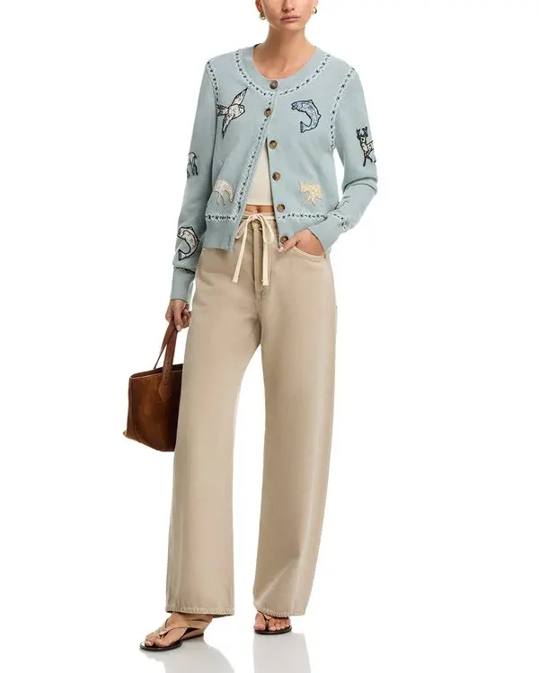 Sea Winslow Long Sleeve Cardigan With Embroidered Wildlife Motifs