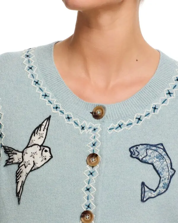 Sea Winslow Long Sleeve Cardigan With Embroidered Wildlife Motifs