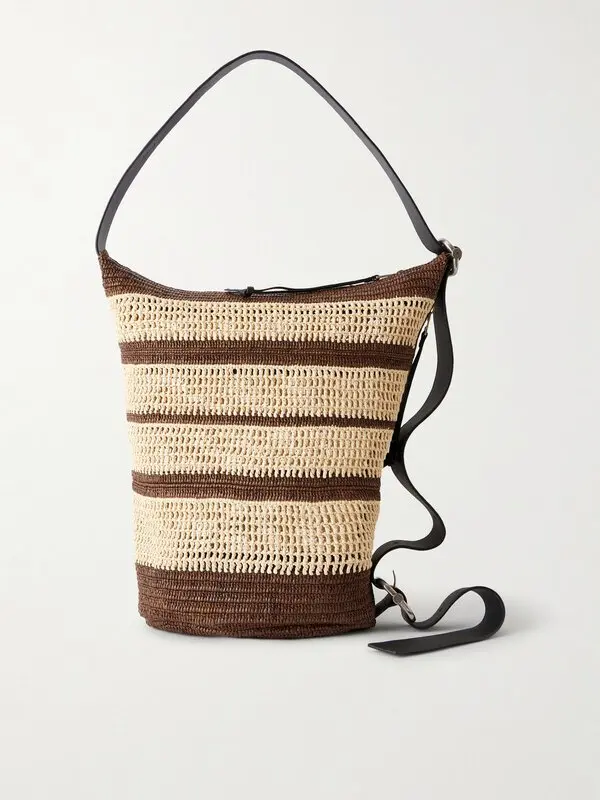 Loewe Loop Bucket Bag In Raffia And Leather - Brown