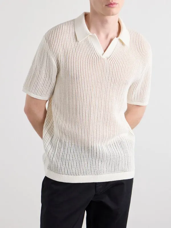 Aimé Leon Dore Open-collar Open-knit Cotton Polo Shirt