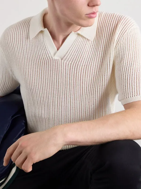 Aimé Leon Dore Open-collar Open-knit Cotton Polo Shirt