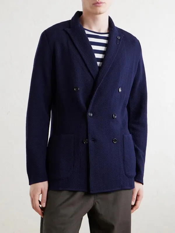 LARDINI Double-breasted Knitted Virgin Wool Blazer