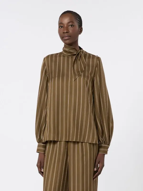 Max Mara Striped Silk Blouse With Neck Tie