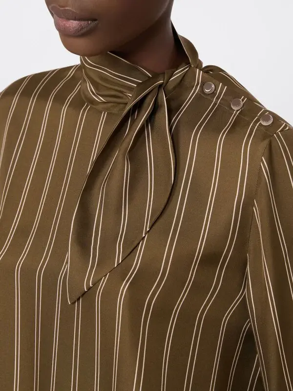 Max Mara Striped Silk Blouse With Neck Tie