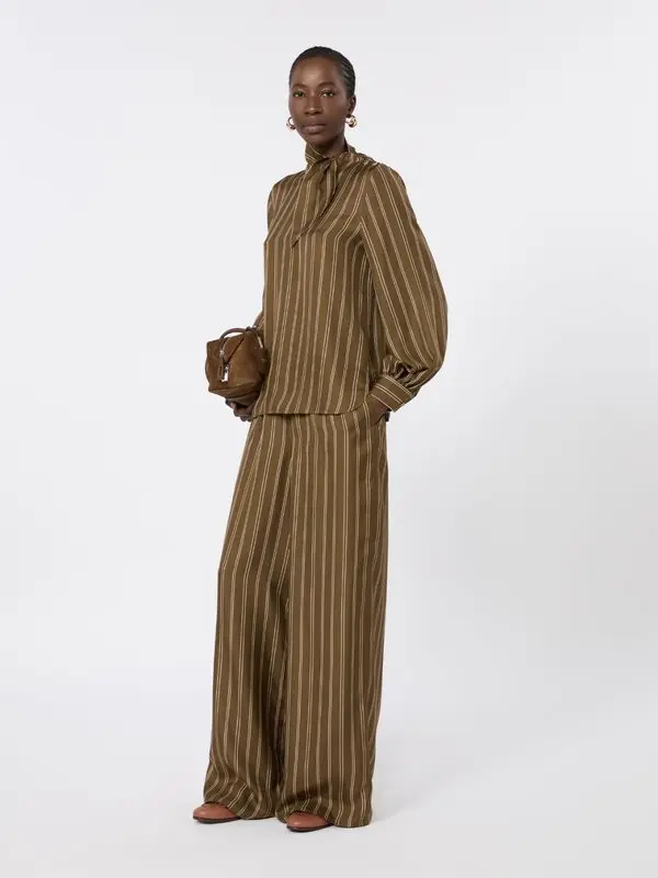 Max Mara Striped Silk Blouse With Neck Tie