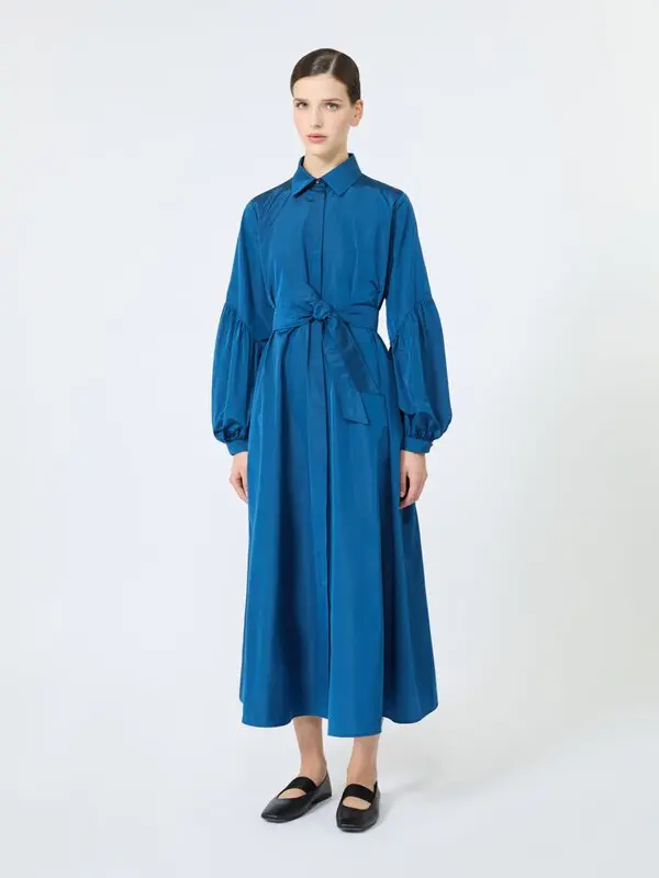 Max Mara Taffeta Shirt Dress With Tie Belt - Navy