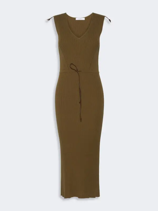 Max Mara Rib-knit V-neck Sleeveless Midi Dress