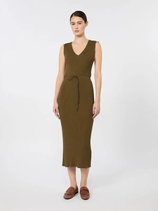 Max Mara Rib-knit V-neck Sleeveless Midi Dress