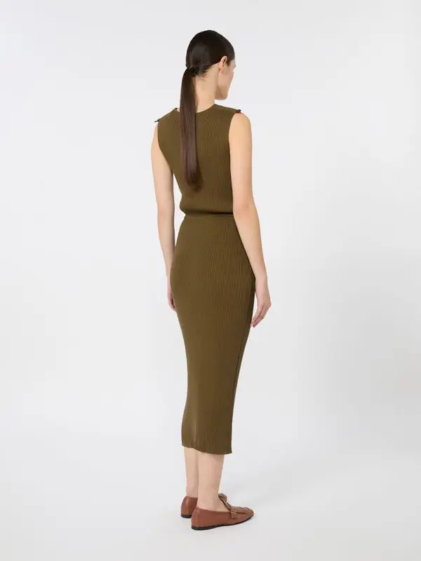 Max Mara Rib-knit V-neck Sleeveless Midi Dress